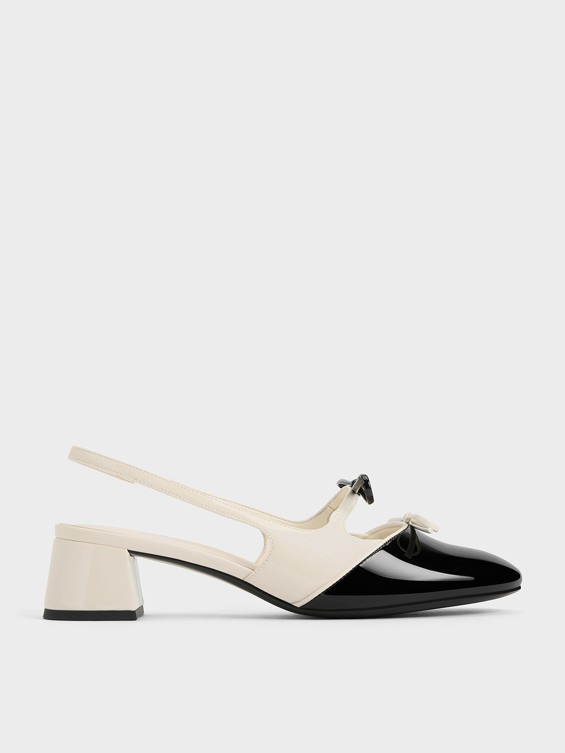 Chalk Dorri Two-Tone Double-Bow Slingback Pumps - CHARLES & KEITH UK