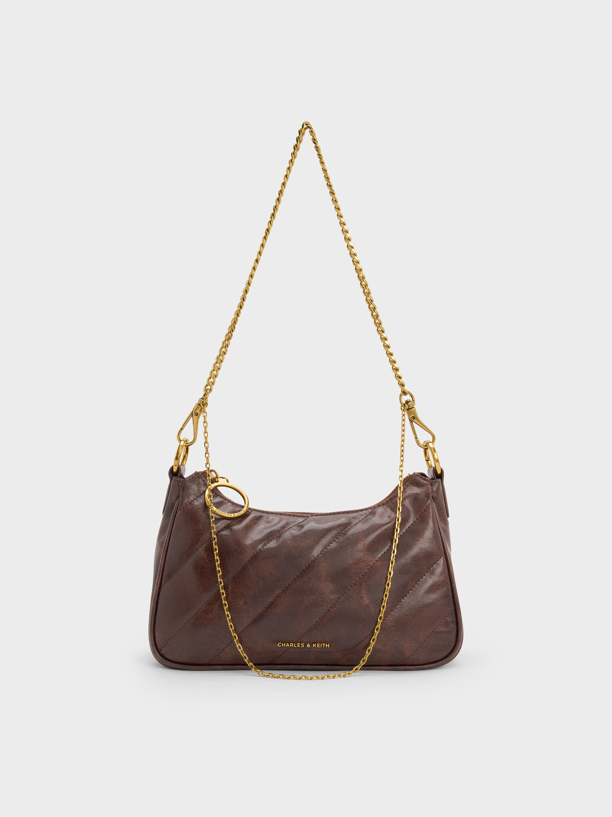 Distressed Coffee Philomena Chain-Strap Crossbody Bag - CHARLES & KEITH UK