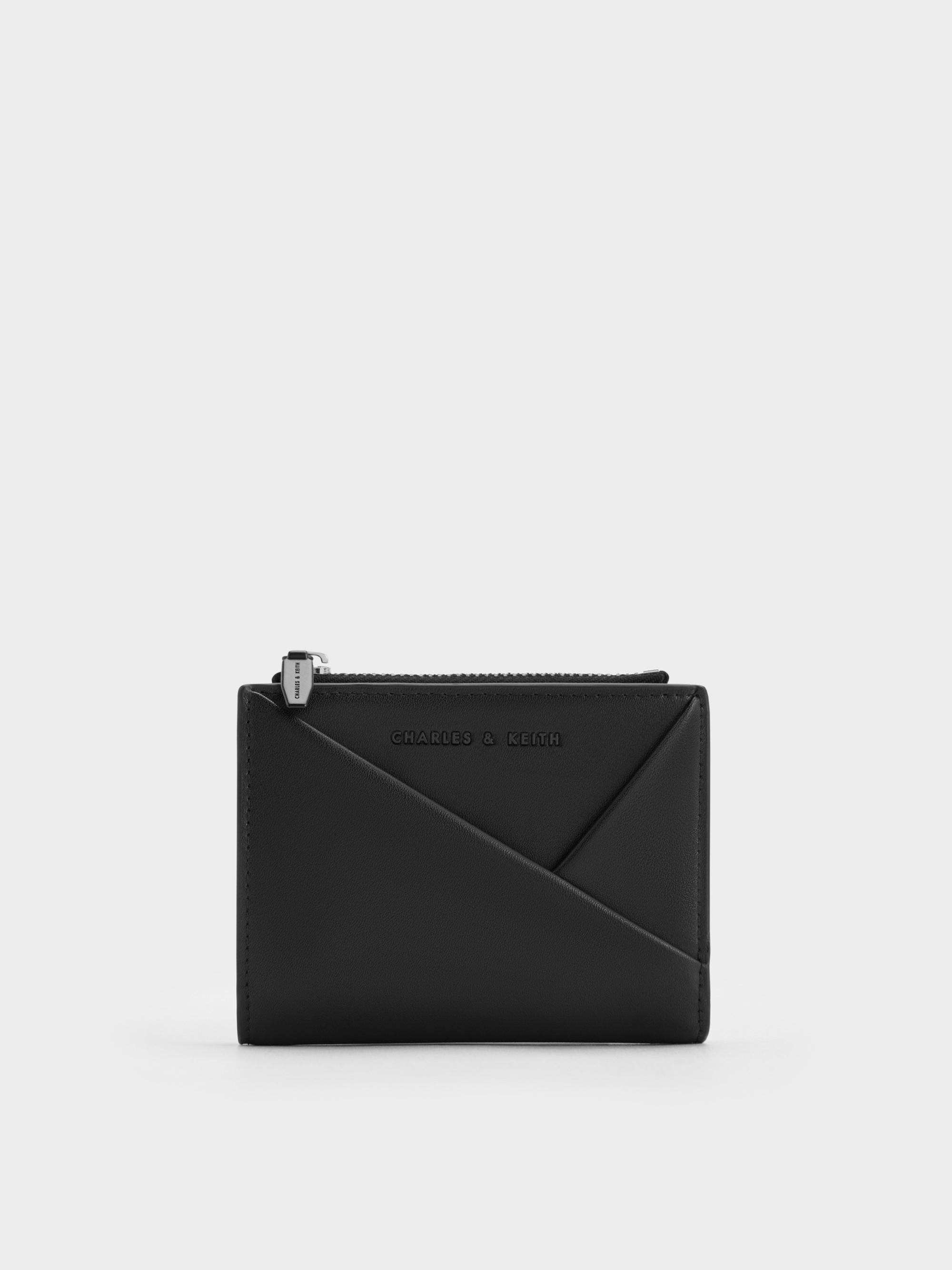 Noir Midori Geometric Top-Zip Wallet - CHARLES & KEITH UK