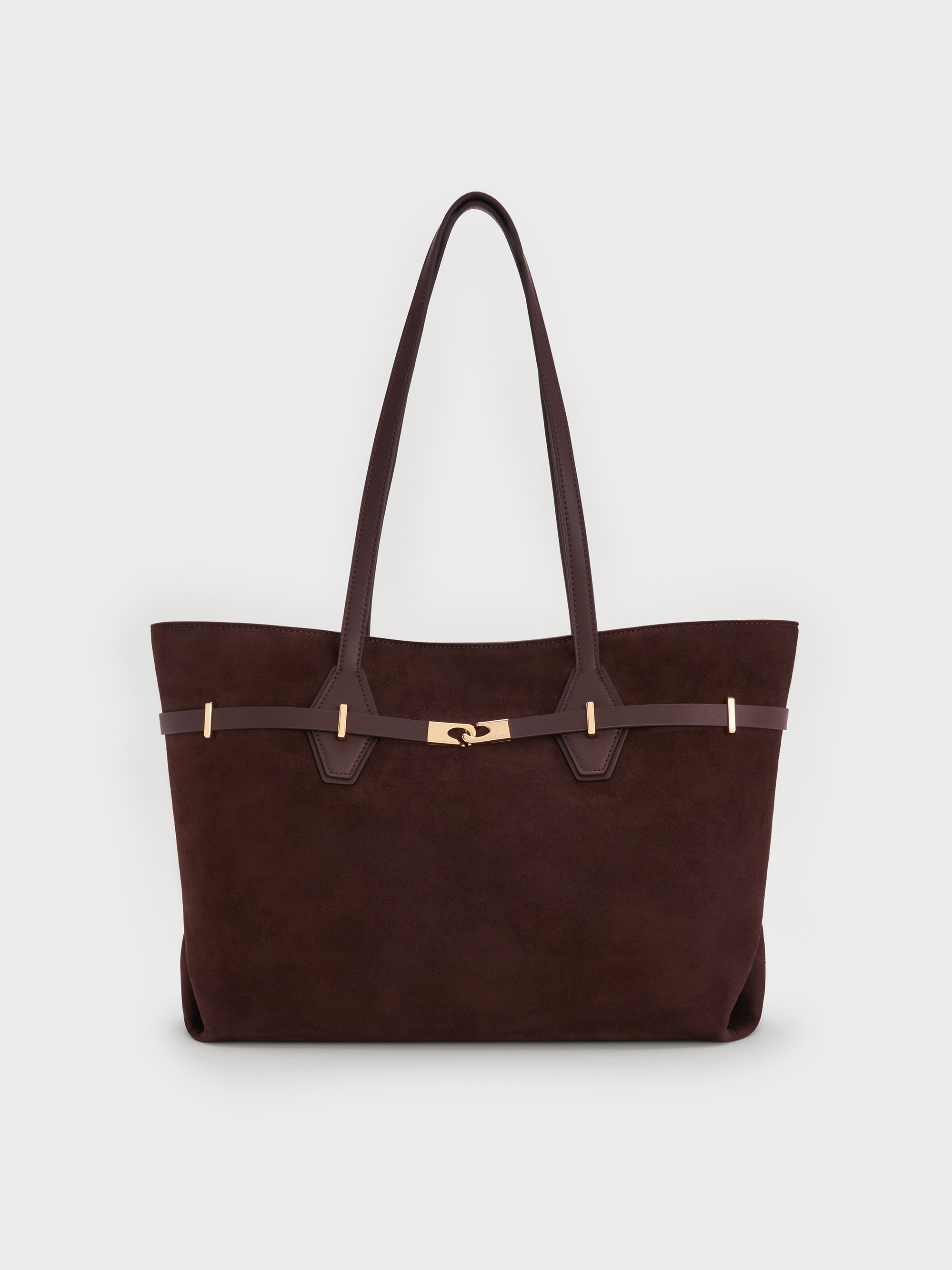Espresso Brown Arlet Recycled Suede Double-Handle Belted Tote Bag ...