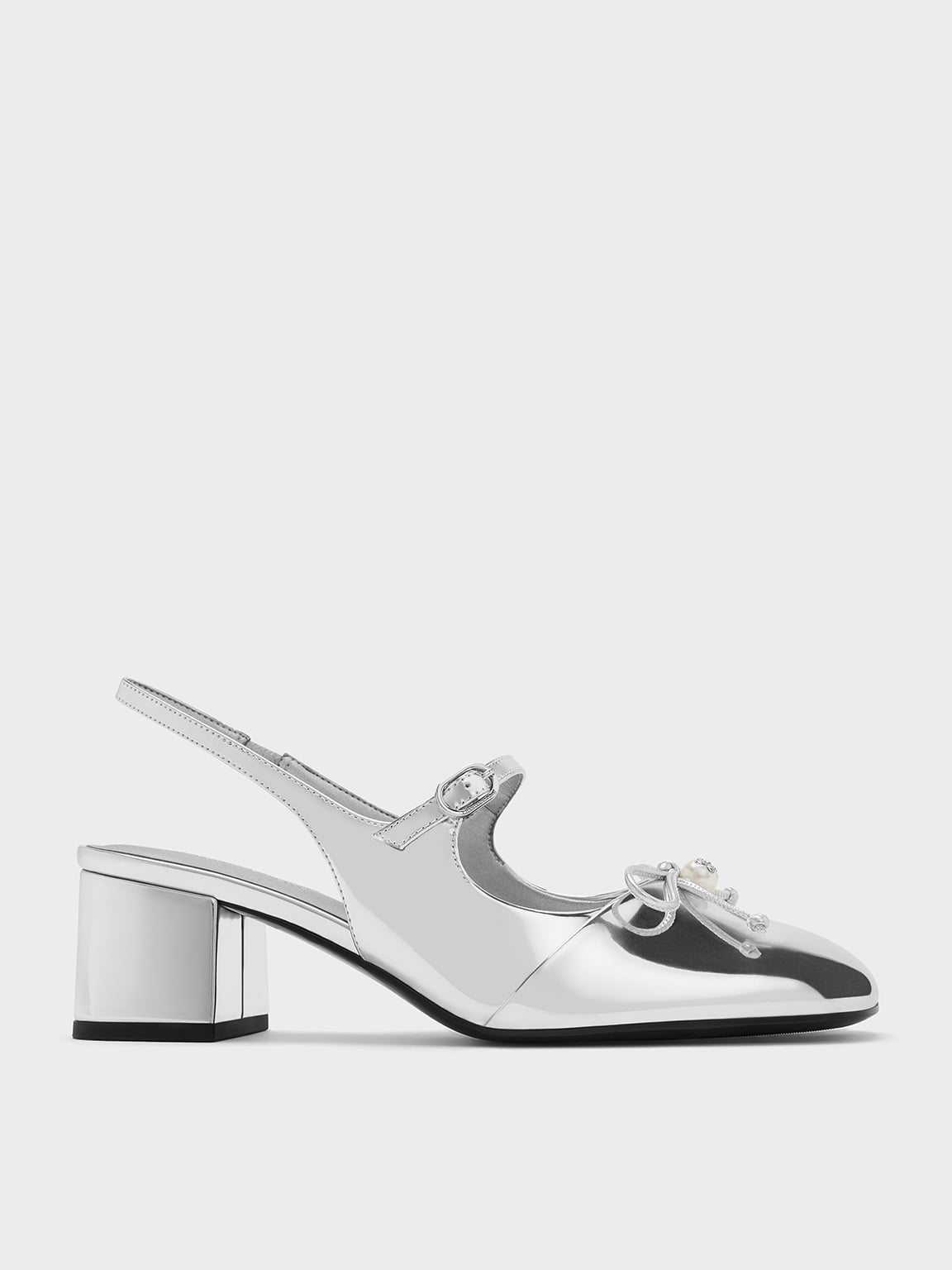 Silver Metallic Crystal-Pearl Mary Jane Slingback Pumps - CHARLES ...