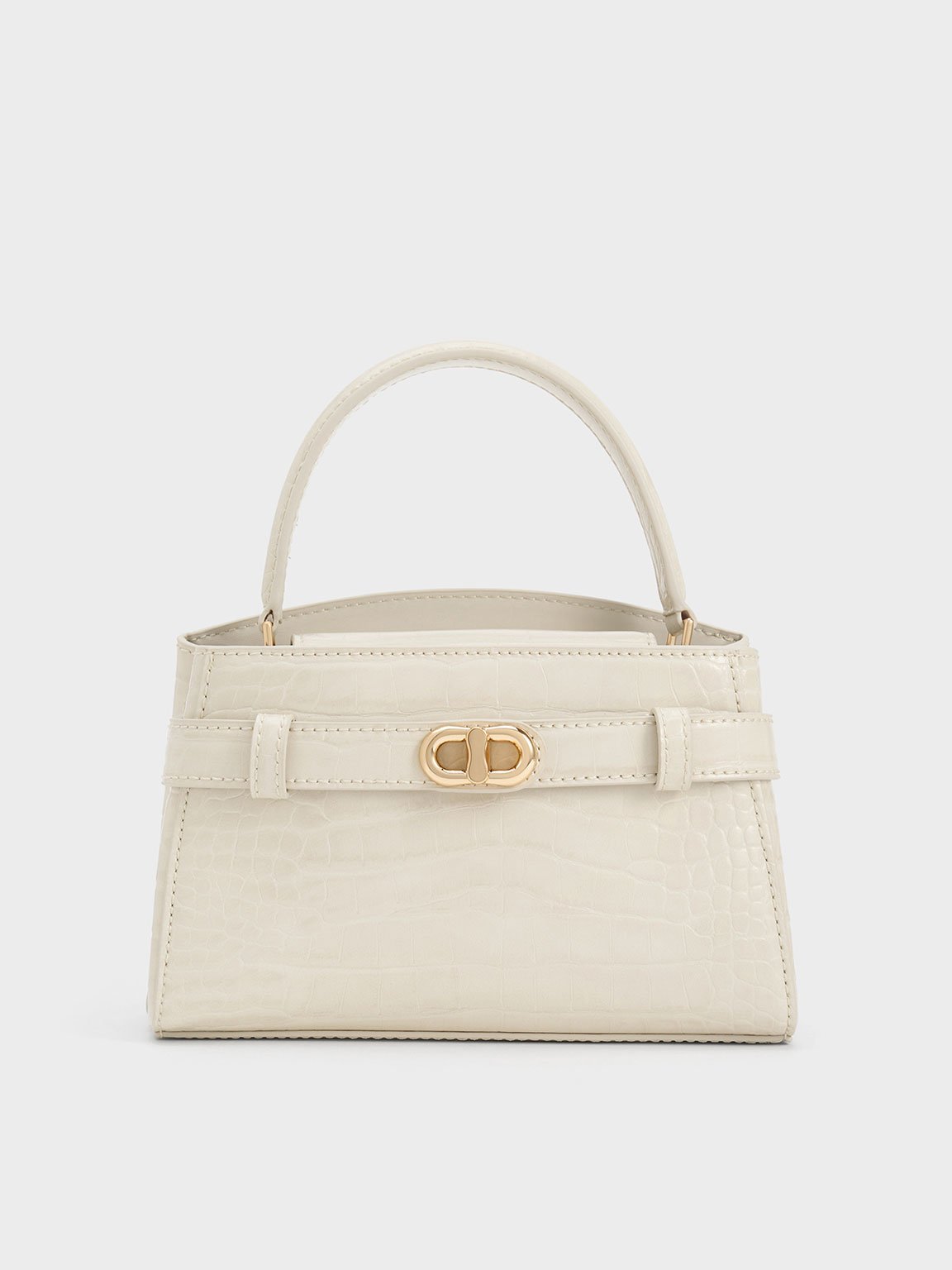 Ivory Aubrielle Croc-Effect Top Handle Bag - CHARLES & KEITH UK