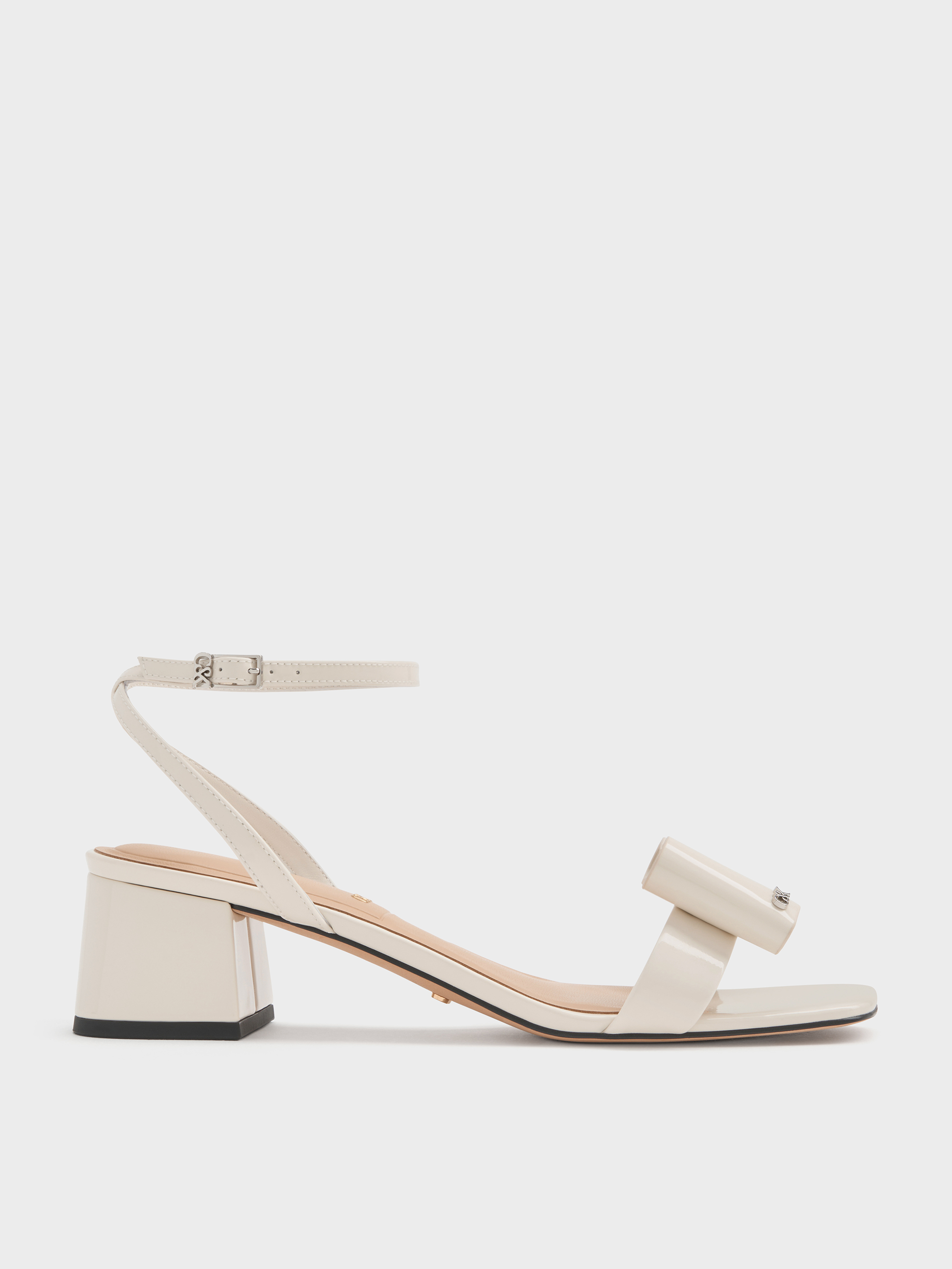 Chalk Lu Patent Leather Bow Heeled Sandals - CHARLES & KEITH UK