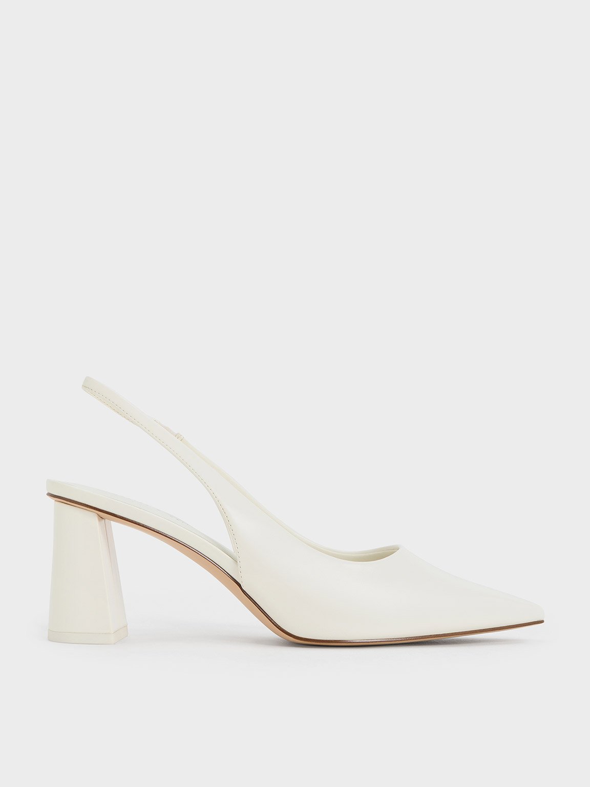 White Teagan Trapeze Heel Slingback Pumps - CHARLES & KEITH UK