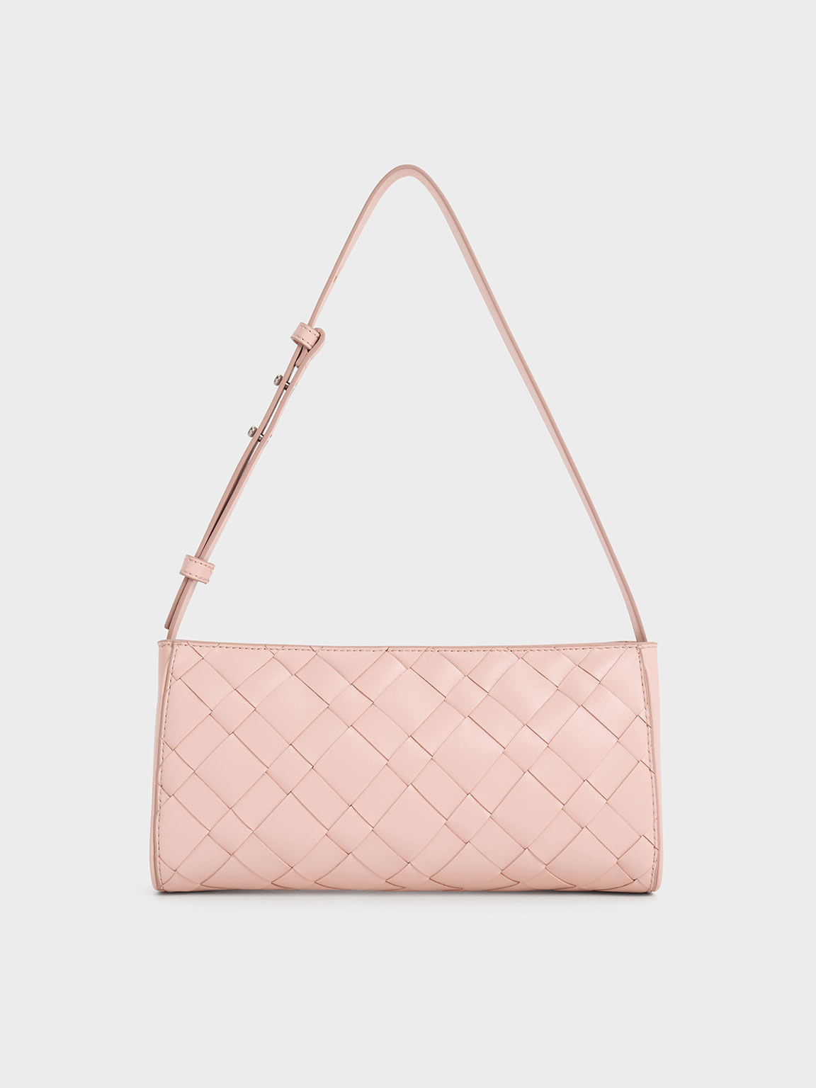 Light Pink Ivette Woven Elongated Shoulder Bag - CHARLES & KEITH UK