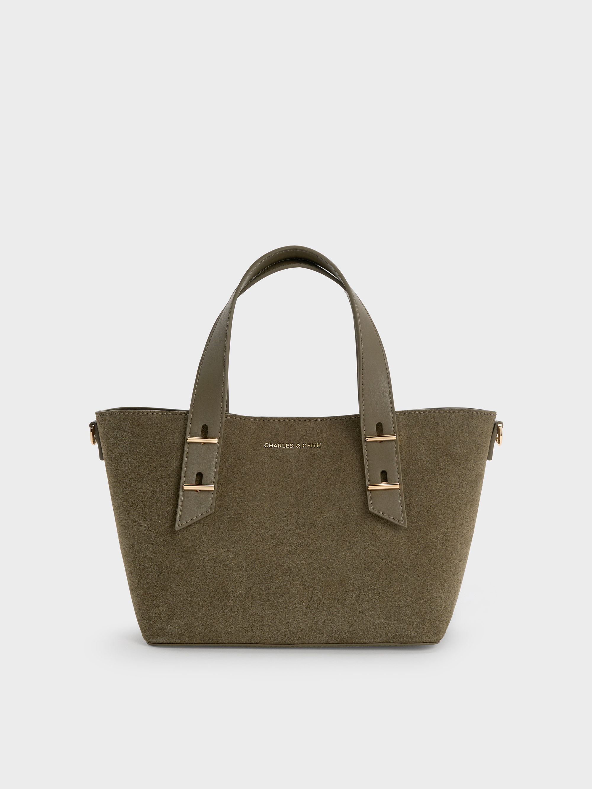 Deep Olive Mini Shania Recycled Suede Double-Handle Tote Bag - CHARLES ...