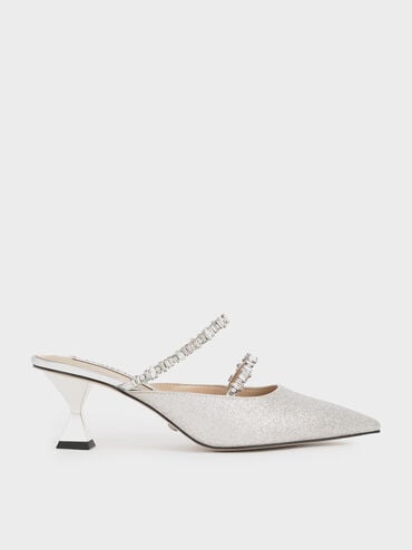 Gem-Encrusted Metallic Glittered Mules :: Buy from Charles & Keith on ...