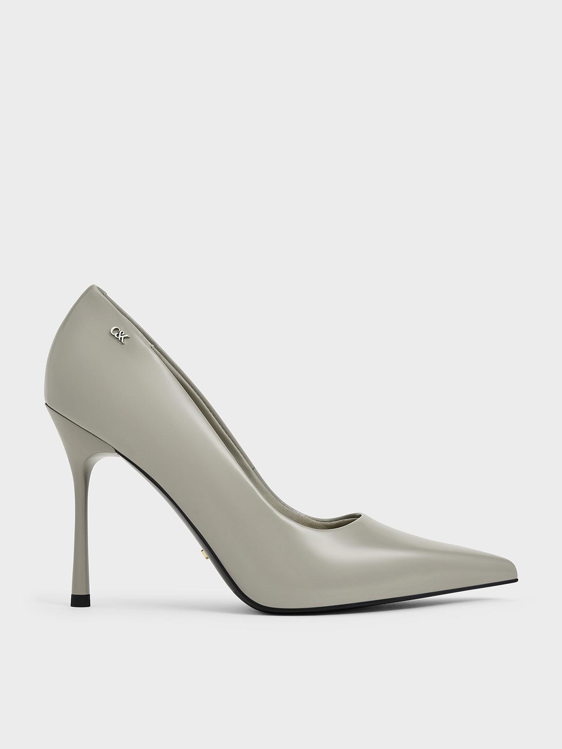 Grey Kyra Leather Pointed-Toe Pumps - CHARLES & KEITH UK